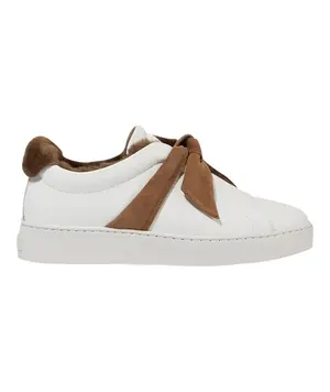 ALEXANDRE BIRMAN Clarita Bow-embellished Faux Shearling-lined Leather Slip-on Sneakers