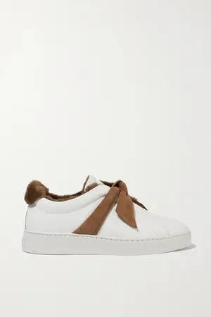 ALEXANDRE BIRMAN Clarita Bow-embellished Faux Shearling-lined Leather Slip-on Sneakers