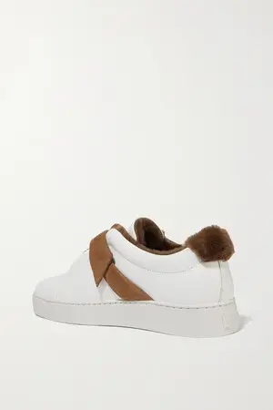 ALEXANDRE BIRMAN Clarita Bow-embellished Faux Shearling-lined Leather Slip-on Sneakers