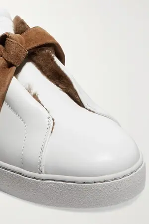 ALEXANDRE BIRMAN Clarita Bow-embellished Faux Shearling-lined Leather Slip-on Sneakers