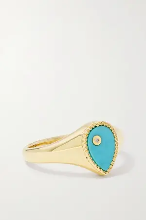 Yvonne Léon 9-karat Turquoise And Diamond Signet Ring - Gold