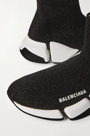 Balenciaga Speed 2.0 Logo-print Glittered High-top Sneakers - Black