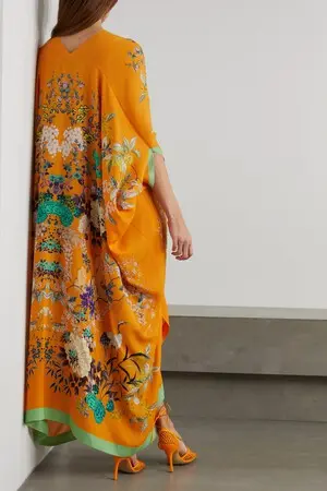 MENG Floral-print Silk-georgette Kaftan