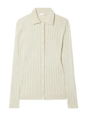 THE ROW Chicco Ribbed Wool And Silk-blend Cardigan