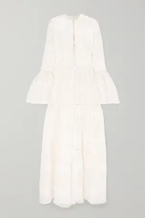 Costarellos Appliquéd Embroidered Tulle Gown