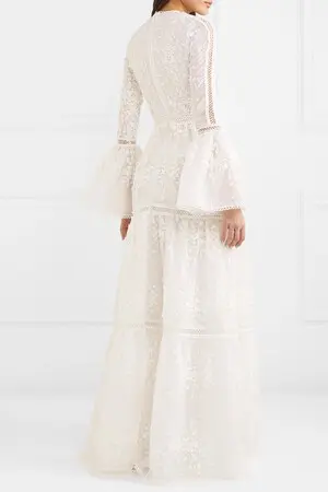 Costarellos Appliquéd Embroidered Tulle Gown