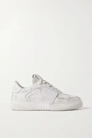 Valentino Garavani Vltn Distressed Leather, Suede And Canvas Sneakers