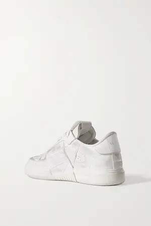 Valentino Garavani Vltn Distressed Leather, Suede And Canvas Sneakers