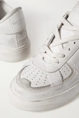 Valentino Garavani Vltn Distressed Leather, Suede And Canvas Sneakers