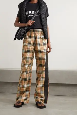Burberry Striped Checked Cotton-blend Wide-leg Pants