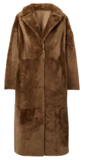 YVES SALOMON Shearling Longline Coat - Brown