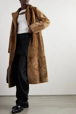 YVES SALOMON Shearling Longline Coat - Brown