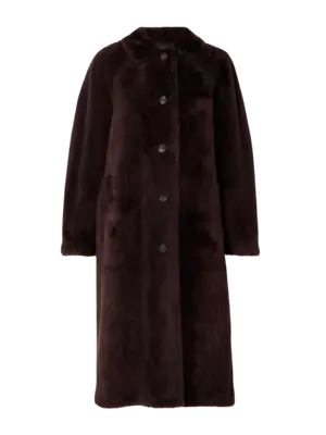 YVES SALOMON Shearling Longline Coat - Burgundy