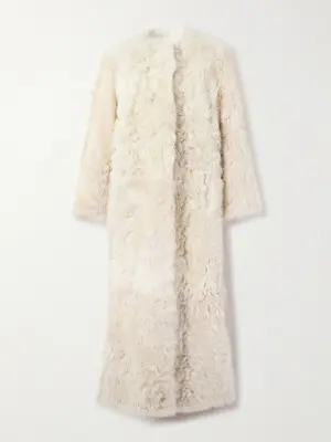 YVES SALOMON Shearling Longline Coat - White