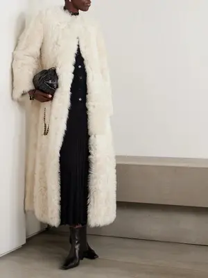 YVES SALOMON Shearling Longline Coat - White