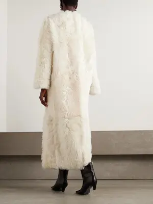 YVES SALOMON Shearling Longline Coat - White