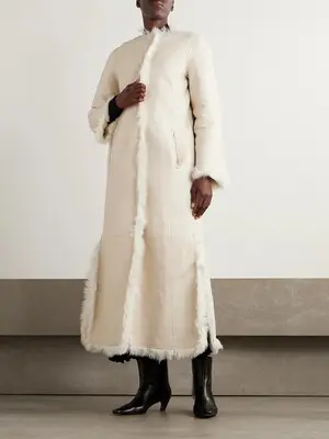 YVES SALOMON Shearling Longline Coat - White