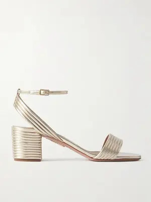 AQUAZZURA Sundance 50 Metallic Vegan Material Block Heel Sandals - Gold