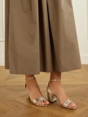 AQUAZZURA Sundance 50 Metallic Vegan Material Block Heel Sandals - Gold
