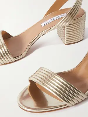 AQUAZZURA Sundance 50 Metallic Vegan Material Block Heel Sandals - Gold