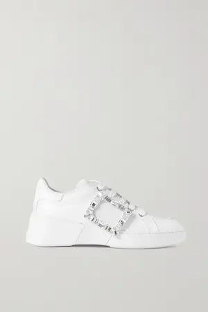 ROGER VIVIER Viv Skate Crystal-embellished Leather Sneakers - White