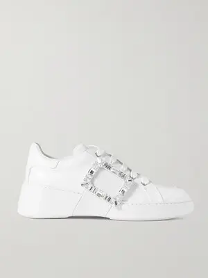 ROGER VIVIER Viv Skate Crystal-embellished Leather Sneakers - White