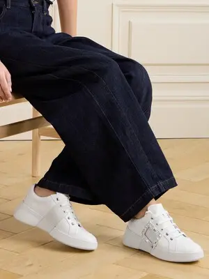 ROGER VIVIER Viv Skate Crystal-embellished Leather Sneakers - White