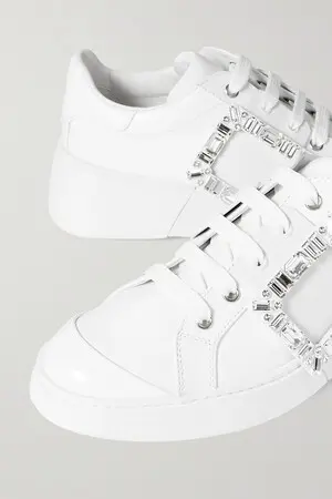 ROGER VIVIER Viv Skate Crystal-embellished Leather Sneakers - White