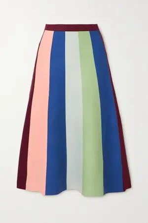 Victoria Beckham Striped Knitted Midi Skirt