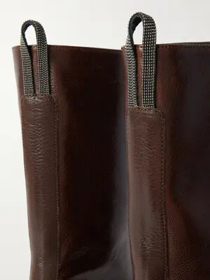 Brunello Cucinelli Bead-embellished Leather Ankle Boots