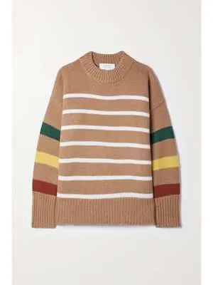 LA LIGNE La Ligne Marin Striped Wool And Cashmere-Blend Sweater Tan