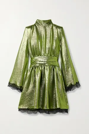 dundas green dress Dundas Lace-Trimmed Silk-Blend Lamé Turtleneck Mini Dress In Green - 70%  Off