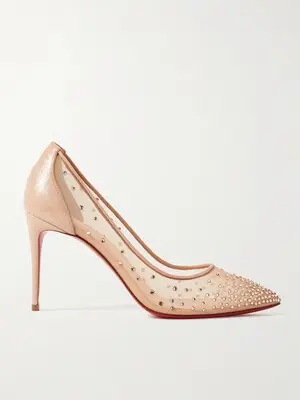 CHRISTIAN LOUBOUTIN Follies 85 Crystal-embellished Pumps - Neutrals