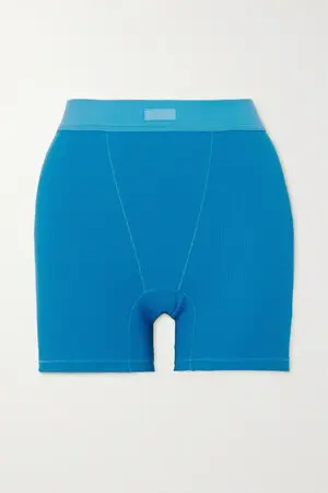 SKIMS Cotton Collection Ribbed Cotton-blend Jersey Boxer Shorts Blue