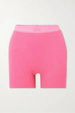 SKIMS Cotton Collection Ribbed Cotton-blend Jersey Boxer Shorts Pink