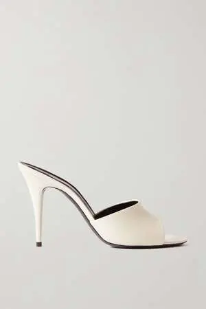 Saint Laurent Glossed-leather Mules Off-white
