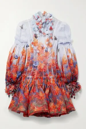 Zimmermann Wild Botanica Open-Back AppliquD Floral-Print Linen And  Silk-Blend Mini Dress - Red | Editorialist