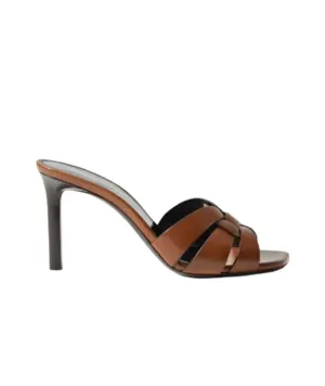 Saint Laurent SAINT LAURENT Tribute Woven Leather Mules Brown