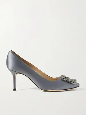 Manolo Blahnik Hangisi 70 Crystal-embellished Satin Pumps - Blue