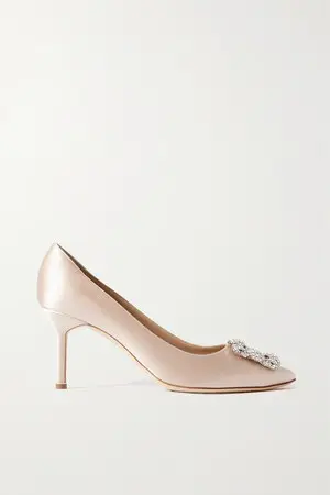 Manolo Blahnik Hangisi 70 Crystal-embellished Satin Pumps - Neutrals