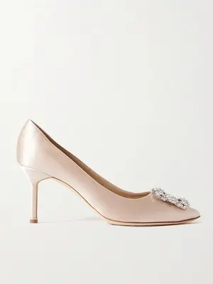 Manolo Blahnik Hangisi 70 Crystal-embellished Satin Pumps - Neutrals