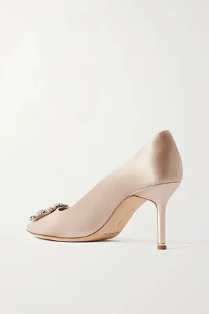 Manolo Blahnik Hangisi 70 Crystal-embellished Satin Pumps - Neutrals