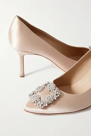 Manolo Blahnik Hangisi 70 Crystal-embellished Satin Pumps - Neutrals
