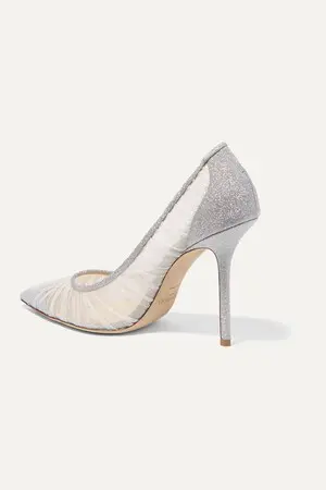 JIMMY CHOO Love 100 Glittered Tulle And Canvas Pumps - Ivory