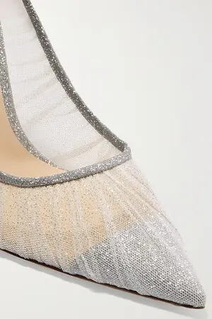 JIMMY CHOO Love 100 Glittered Tulle And Canvas Pumps - Ivory