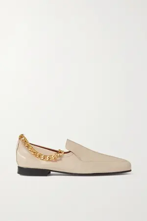 By Far Nick Chain-embellished Crinkled Glossed-leather Loafers
