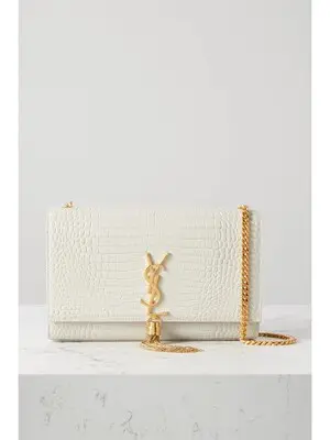 Saint Laurent SAINT LAURENT Kate Croc-effect Glossed-leather Shoulder Bag Off-white