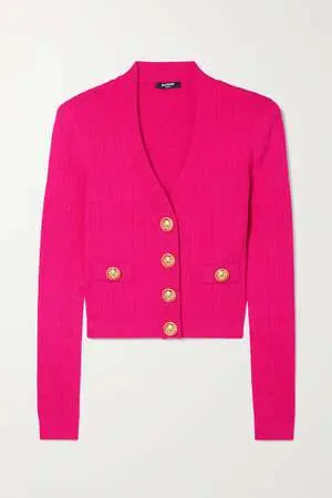 Balmain Button-embellished Ribbed-knit Cardigan