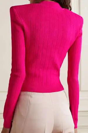 Balmain Button-embellished Ribbed-knit Cardigan