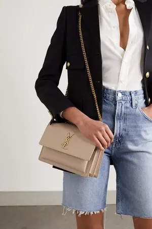 Saint Laurent Sunset Medium Leather Shoulder Bag - Neutrals